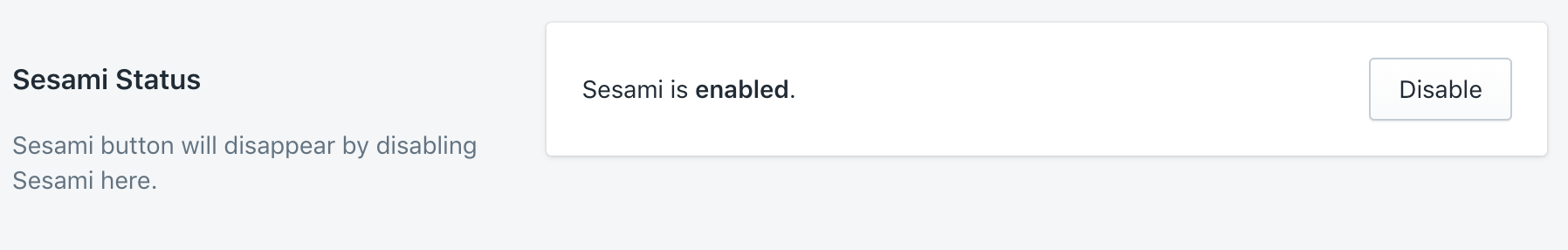 Enabling or disabling Sesami – Sesami